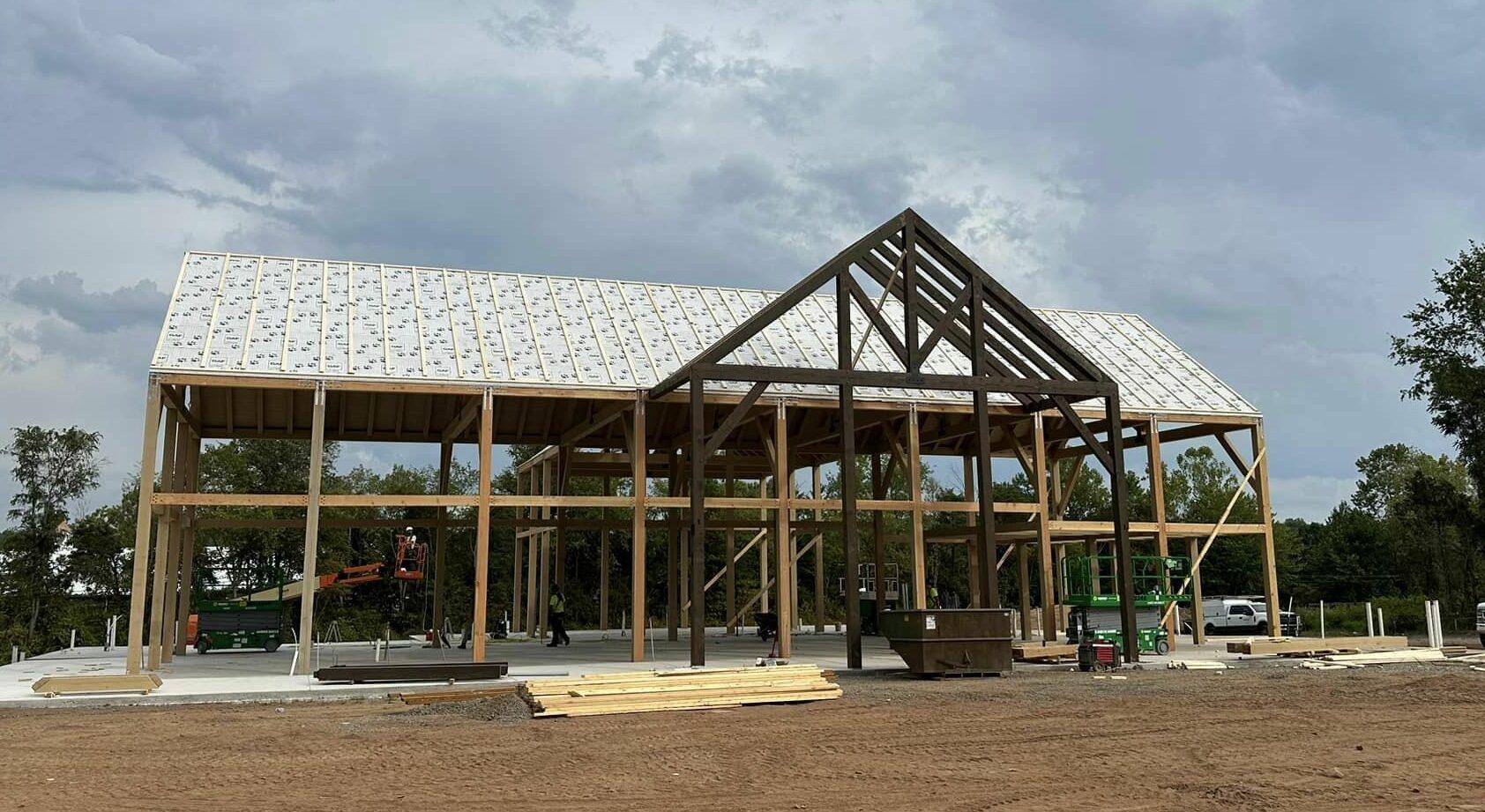 Timber frame up at new Lark Brewing Co. in Loudoun